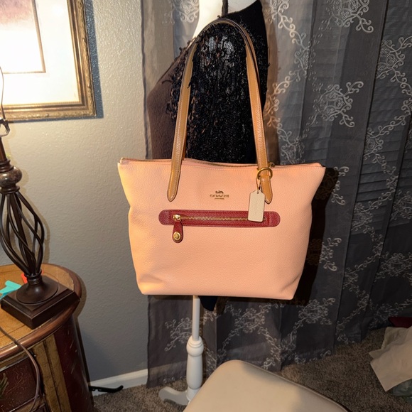Coach | Bags | Coach Peach And Brown Womens Tote Bag W Cc Wallet | Poshmark